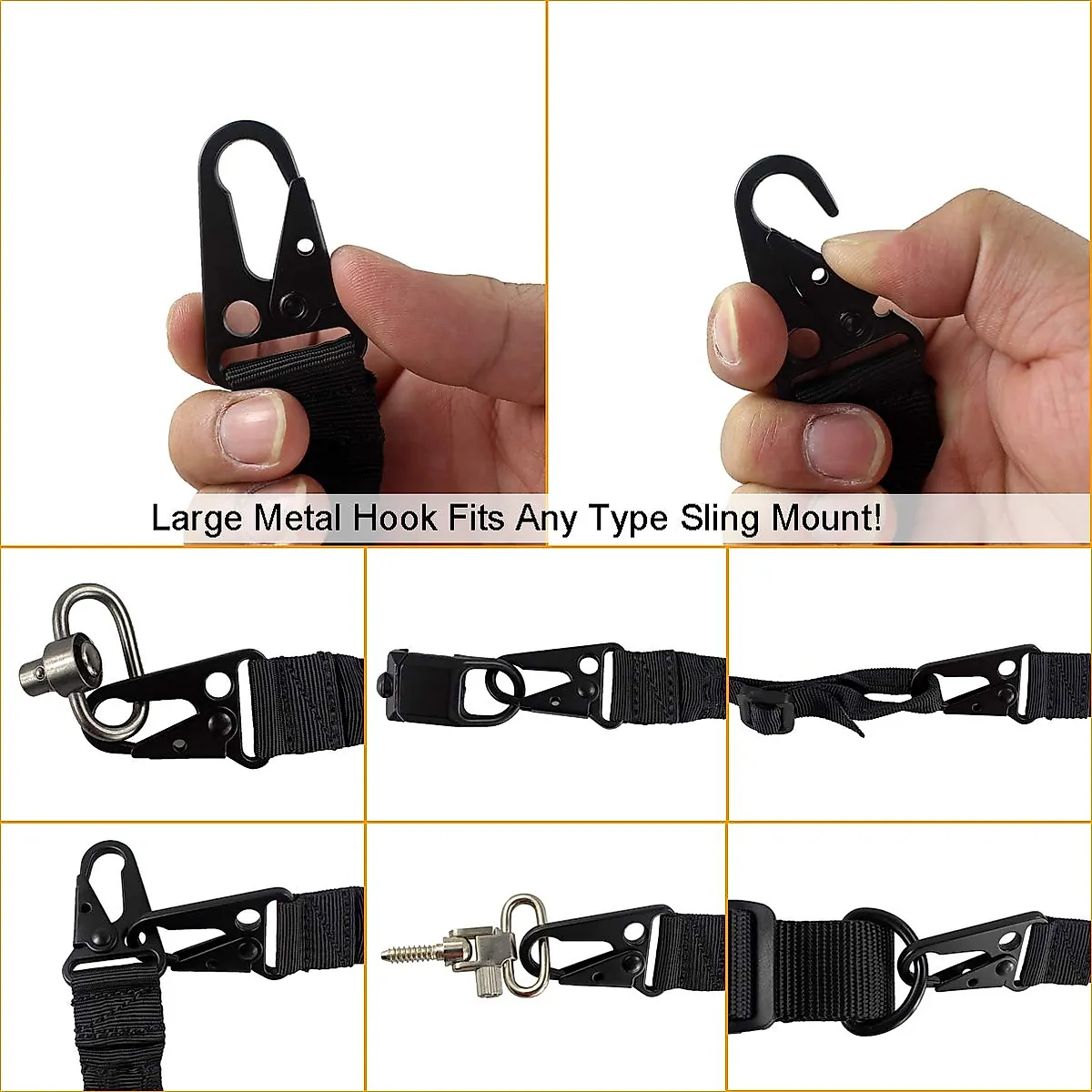 Depring 2 Points Rifle Sling Length Adjustable Traditional Gun Shoulder Strap with Metal Hook (Black)