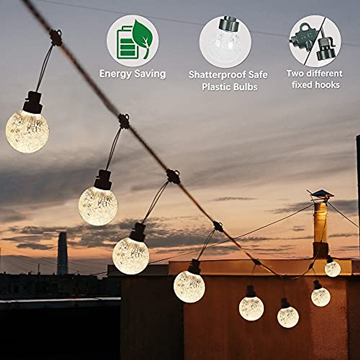 MuDay Globe Outdoor String Lights,25FT Shatterproof Connectable Hanging Light, 20 Crystal Globe G50 Bulbs,Extendable Patio Lights for Backyard, Bistro, Party, Garden(Warm White)
