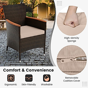 Tangkula 11 Pieces Patio Dining Set with 15ft Double-Sided LED Patio Umbrella (Base Included), Outdoor Rattan Furniture Set with 8 Stackable Chairs, Acacia Wood Dining Table and Umbrella (Orange)