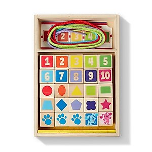Melissa & Doug Blue’s Clues & You! Wooden Lacing Beads - 25 Beads, 4 Cords - FSC Certified