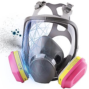 Haizkni Full Face Respirator Mask with 60923 Filters - 6800 Reusable Gas Mask Against Dust Organic Vapor Anti-fog Mask for Epoxy Resin, Cutting, Grinding, Chemicals, Woodworking, Welding, Polishing