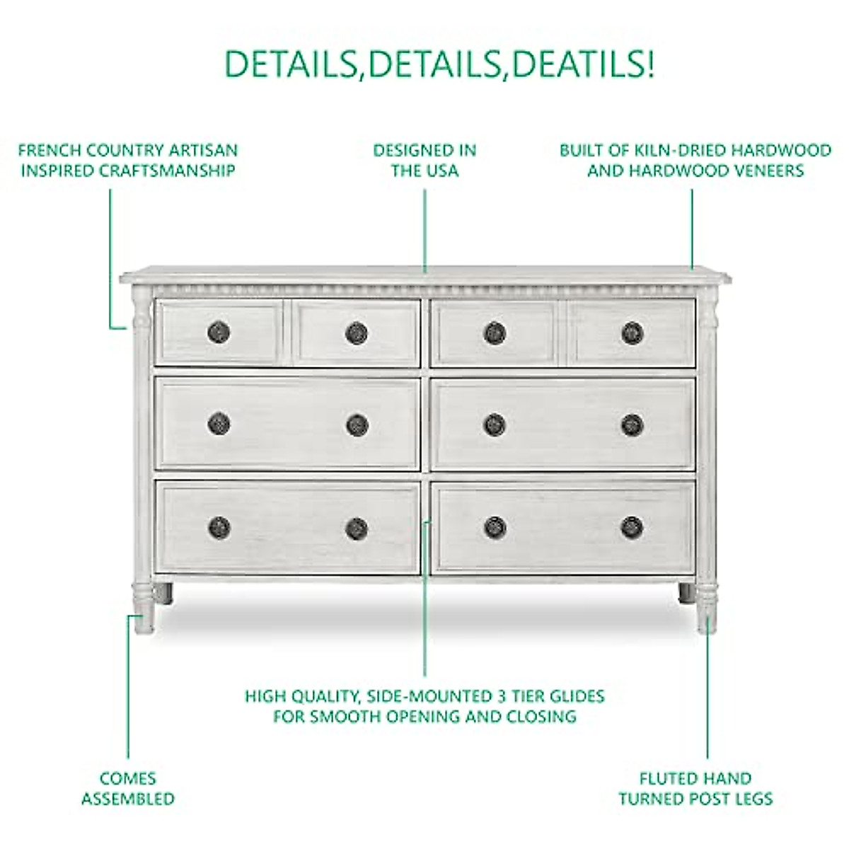 Evolur Julienne 6 Double Dresser, Antique Grey Mist , 54x20.30x33 Inch (Pack of 1)