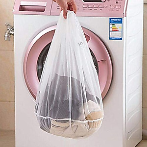 Shuohu 1 Piece Mesh Laundry Bags for Delicates,Anti-Tangle Washing Machine Drawstring Laundry Bag - White M