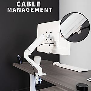 VIVO Articulating Single 17 to 27 inch Pneumatic Spring Arm Clamp-on Desk Mount Stand | Fits 1 Monitor Screen with Max VESA 100x100, White (STAND-V101OW)