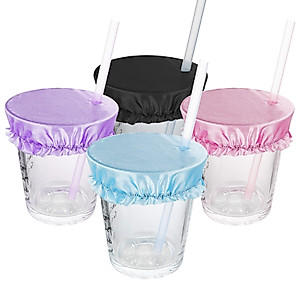 Lusofie 4 Pack Drink Covers for Alcohol Protection with Straw Hole Universal Cup Covers for Drinks, Prevent Drink Getting Spiked at Bar Party(4 Colors)