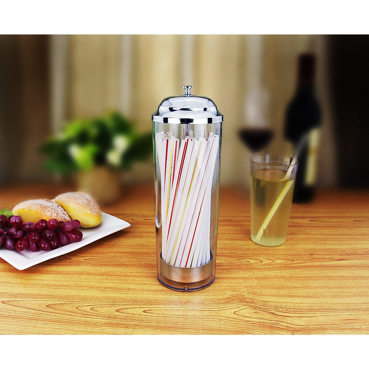 New Star Foodservice 26641 Stainless Steel Straw Dispenser, 3.5-Inch by 10.6-Inch, Clear