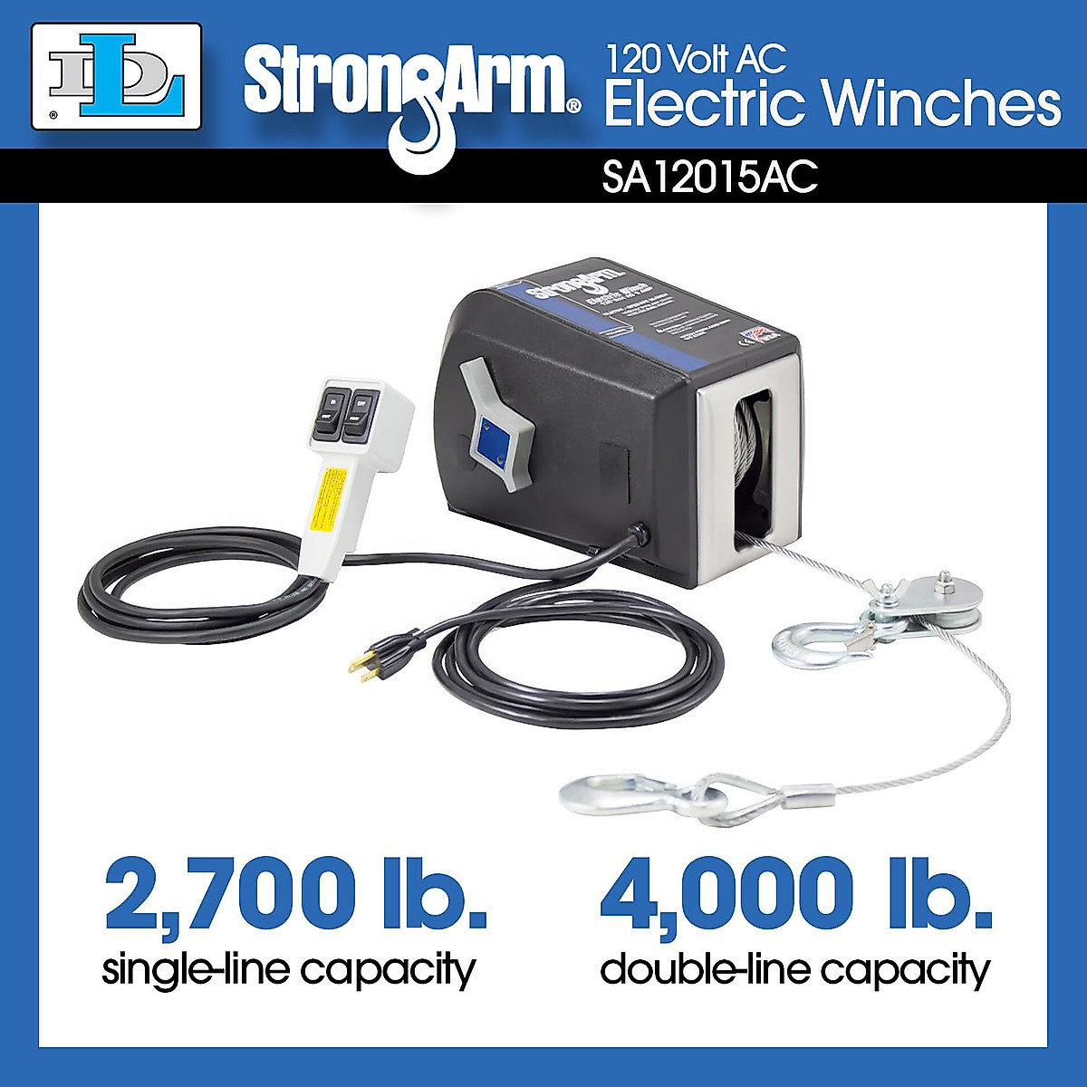 Dutton-Lainson Company SA12015AC 120 Volt/2700 lbs/4000 lbs Electric Winch with Built-In Remote