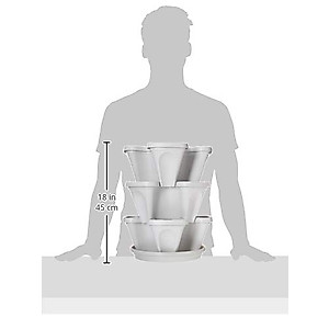 3 Tier Stackable Garden - Indoor / Outdoor Vertical Planter Set - Self Watering Tiers From Top Down - Grow Fresh Herbs In The Kitchen or Patio - Smart Planting Pots - Used for Strawberries Herbs Peppers Flowers and Succulents (Stone)