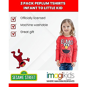 Sesame Street Elmo Toddler Girls 2 Pack T-Shirts Multicolored 2T
