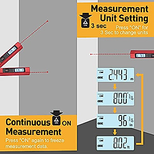 PREXISO 65Ft Digital Laser Measure, Pocket Mini Laser Measurement Tool, Ft/Ft+in/in/M Unit, Red Laser Distance Meter Pen Backlit Display for Home, Construction, Industries with AAA Batteries (Red)