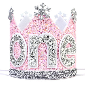 Agkvw Winter Onederland Crown - Snowflake Glitter Hat for Baby Girl's 1st Birthday, Pink and Silver Decorations