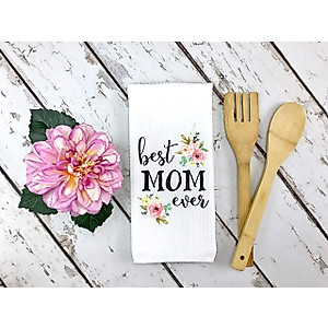 CANARY ROAD Best Mom Ever Towel | Waffle Weave Dish Towel | Mother Birthday Present | Gift for Mom | Mother's Day Gift | Mother Birthday Gift