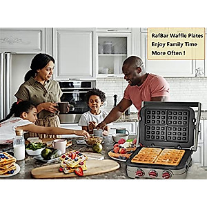 RAFBAR Waffle Plates for Cuisinart Griddler GR-4N,GR-5B P1,GR6S and GRID-8N Series, 2 Nonstick Coating Plates for 4 Slices Belgian Waffles