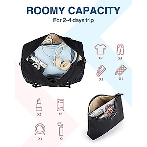 BAGSMART Travel Duffle Bag for Women, Multi Pockets Carry On Weekender Overnight Bag, Foldable Travel Tote Bag for Personal Items, Black