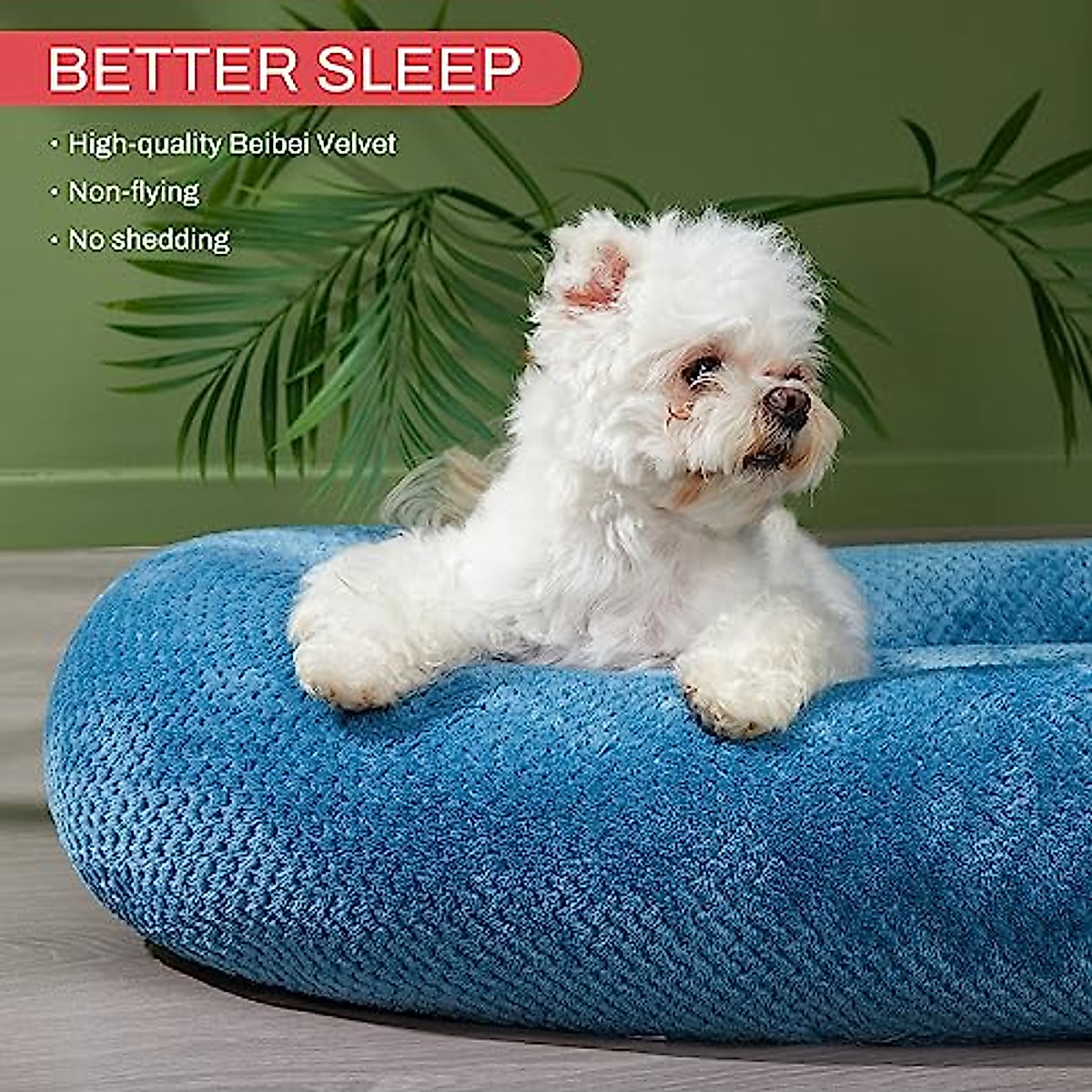 Jiupety Bagel Dog Bed for Small Medium Dogs,Calming Washable Puppy Cat Bed Indoor,Cozy Anti-Anxiety Round Dount Pets Beds Blue L