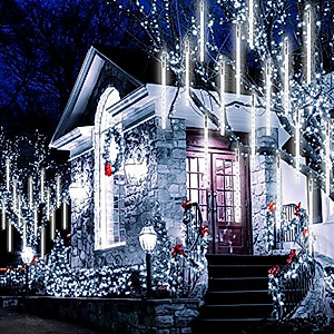 JMEXSUSS 2 Pack Solar Meteor Shower Lights, 16 Tube 288 LED White Solar String Lights Outdoor, Waterproof Solar Christmas Lights for Tree Patio Garden Wedding Party Decorations