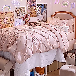 Bedsure Pink Twin Comforter Set for Girls - 5 Pieces Twin Bedding Sets, Pinch Pleat Pink Twin Bed in a Bag with Comforter, Sheets, Pillowcase & Sham, Kids Bedding Set