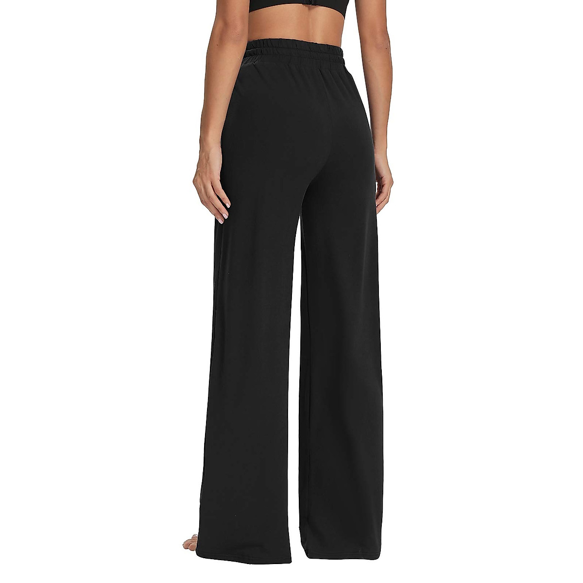 Sarin Mathews Womens Yoga Sweatpants Wide Leg Lounge Pajamas Pants Comfy Drawstring Workout Joggers Pants with Pockets Black S