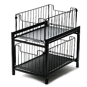 IIF Under Sink Organiser 2 Tier Sliding Basket Drawers Storage Organisation Pull out Sink Shelf Cabinet Rack for Bathroom Kitchen Pantry