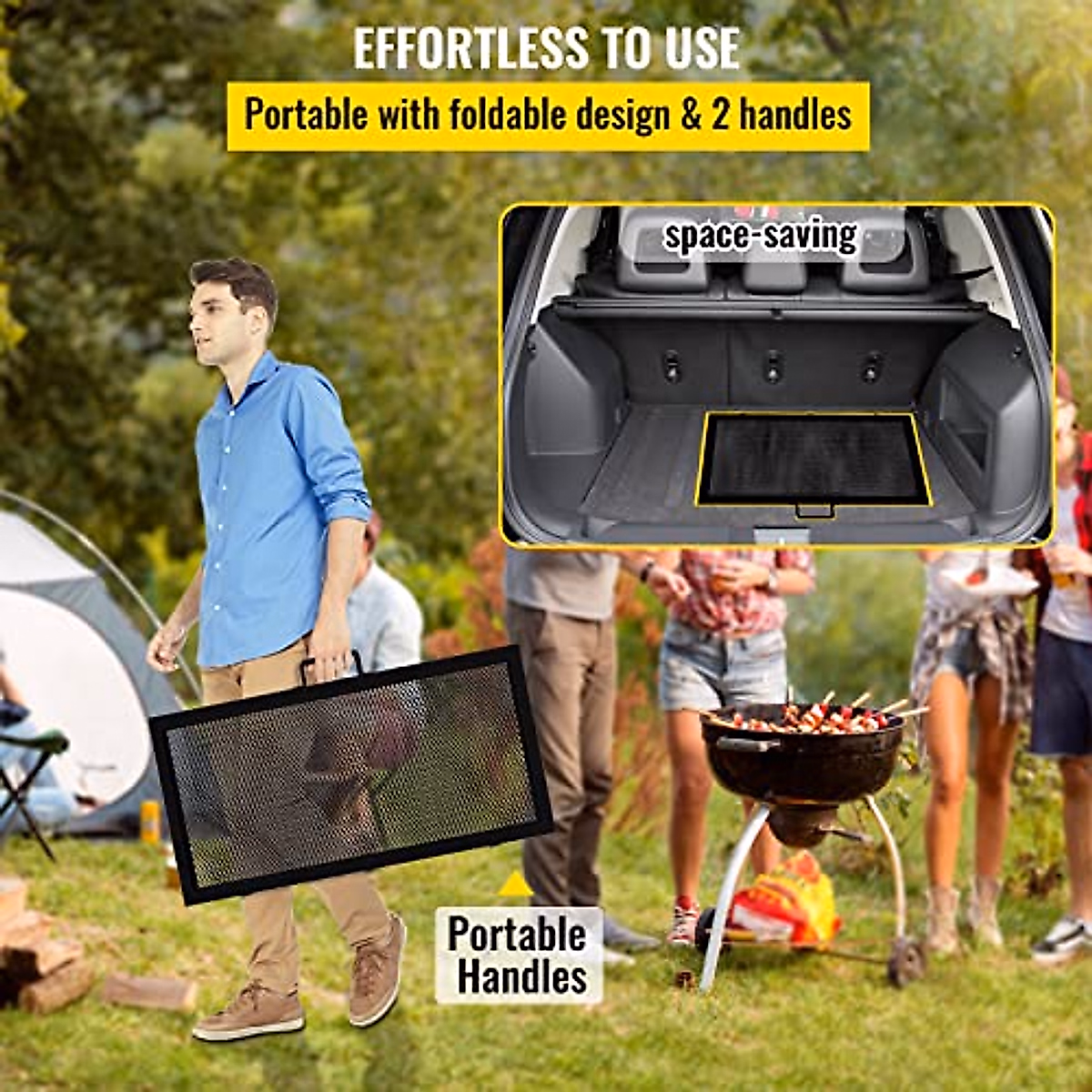 VEVOR Fire Pit Cooking Grate 30 Inch, Foldable Square Cooking Grill Grates, Heavy Duty X-Marks BBQ Grill with Portable Handle & Solid Steel for Outdoor Campfire Party & Gathering