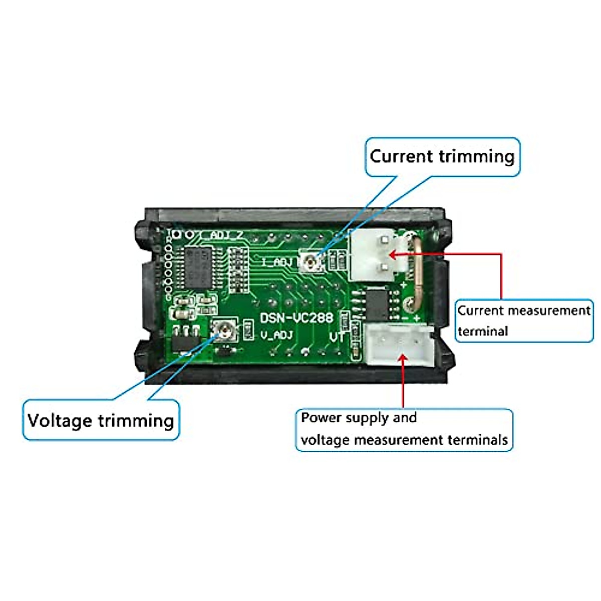 Digital Voltmeter and Ammeter 100V 10A, Volt Meter Led Display 3 bits Red and Blue, Voltage and Current Monitor of The Electronic Circuit, Measure Instrument