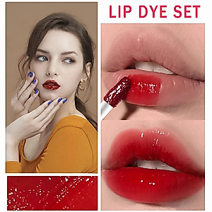 6 Colors Lip Stain Tint Set, Korean Lip Gloss Watery, Multi-use Lip & Cheek Tint Moisturizing Mini Liquid Lipstick,Long-lasting Waterproof Non-Sticky Cup High Pigment Lip Makeup