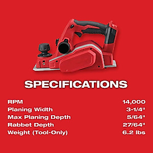 WALKFB 2623-20 for Milwaukee M18 18V 3-1/4-Inch Planer w/Bevel/Edge Guide - Bare Tool, Red, Black