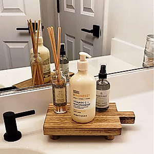 Handmade Wooden Tray,Practical Bathroom and Kitchen Decoration for Soap,Bath Bottles,Candles,Toilet Paper,Plant Holder(10.8 x 6.9 Inch)(Wood Color)