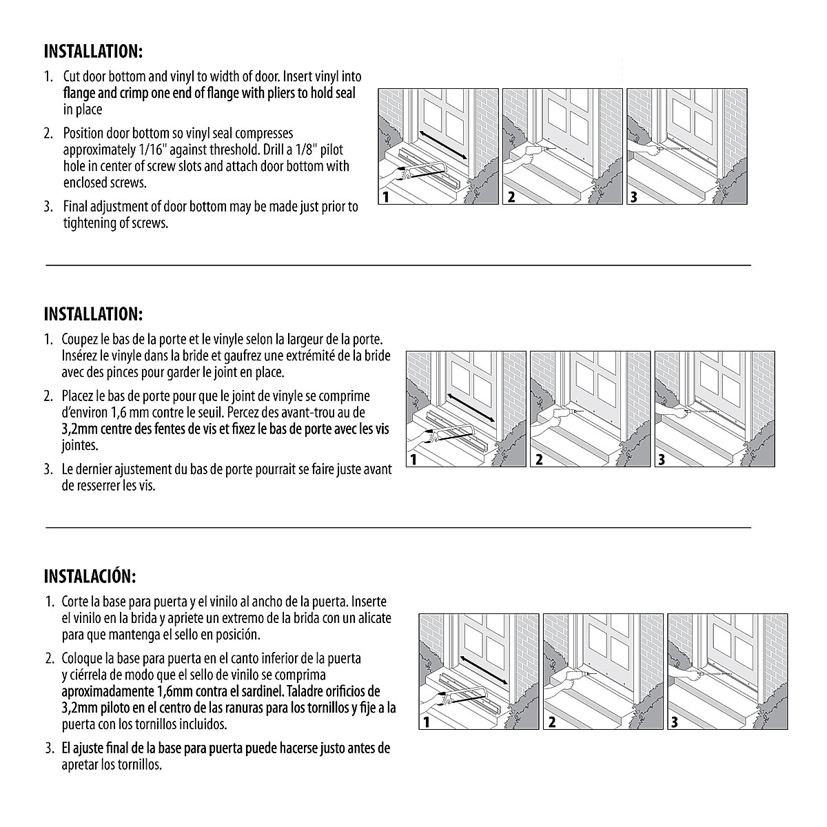 M-D Building Products 68593 1-3/4x36-Inch Aluminum Weatherstrip Door Bottom with Mill/Vinyl Finish