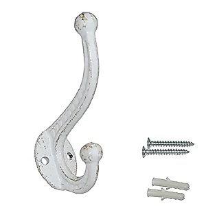 YMAISS 6 Sets Rustic White Cast Iron Hooks Wall Mounted HooksAntique Old Shabby Chic Cast Iron Hooks,Vintage Inspired Coats, Bags, Hats, Towels,Matching Screws Included