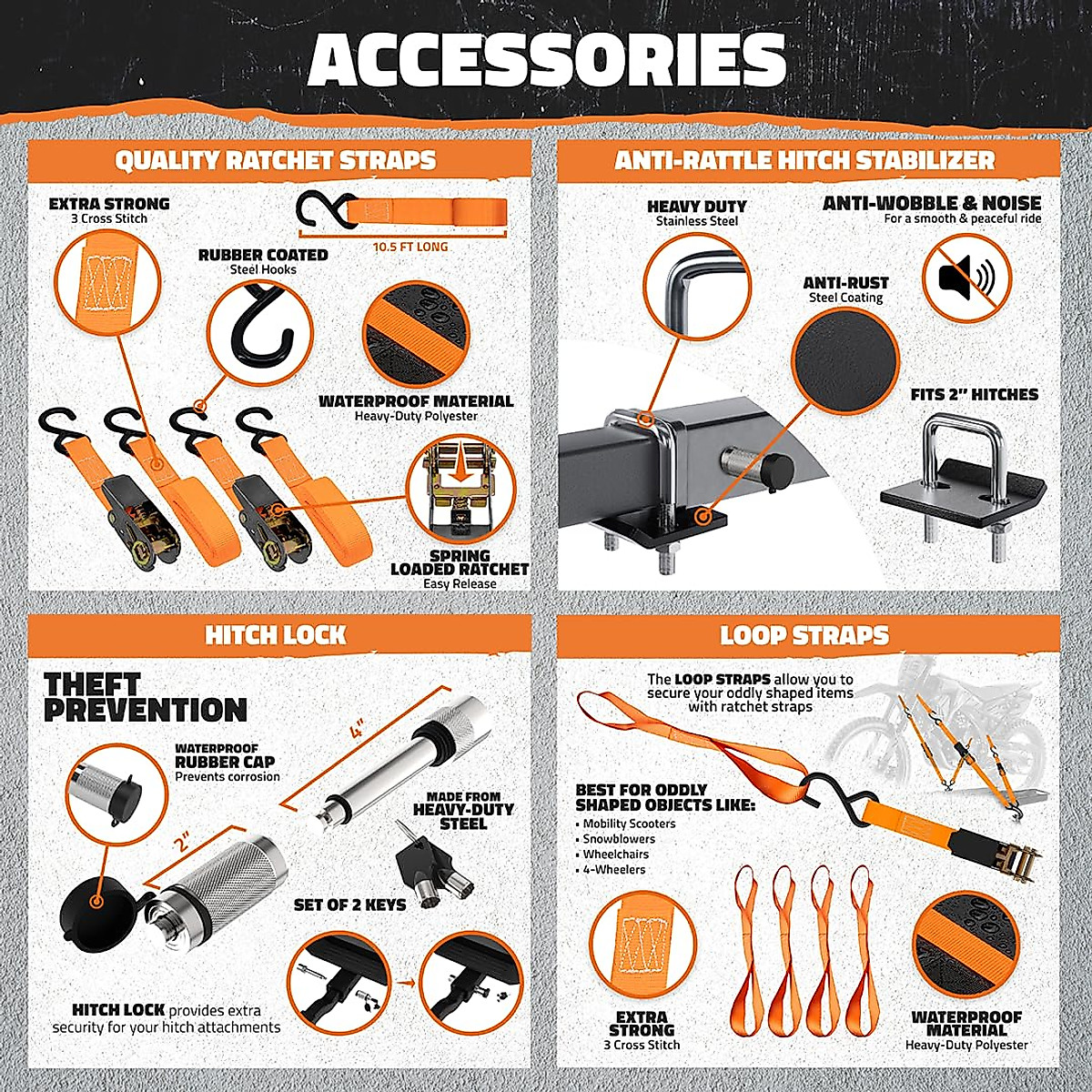 Mockins 500lb Cap. Folding Trailer Hitch Cargo Carrier Rack with Ramp |48"Lx28.5"Wx4.5"H Wheelchair Rack for Car |Heavy Duty Steel Mobility Scooter Carrier with Ramp | Wheelchair Carrier for Car Hitch