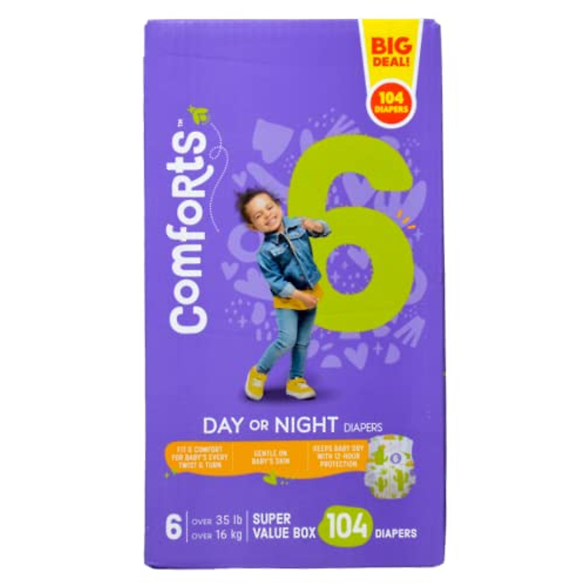 Comforts Day or Night Diapers, Size 6 (Over 35 lbs) - Super Value Box - 104 Count