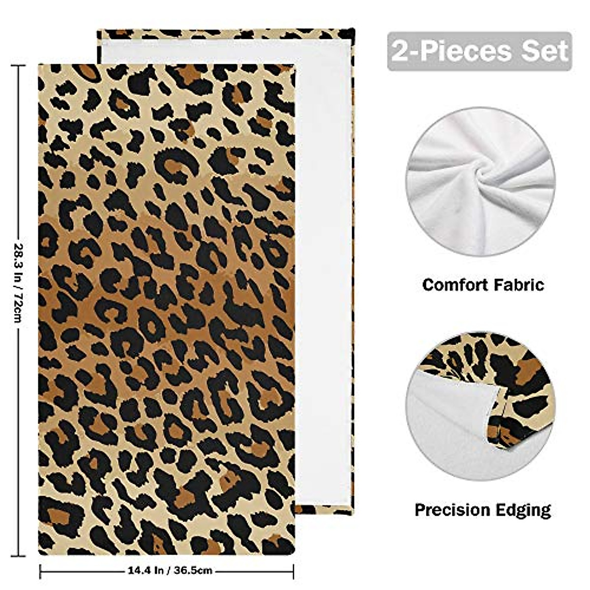 Oreayn Leopard Skin Hand Towel for Bathroom Kitchen Beach Polyester Cotton Set of 2 Leopard Animal Print Fingertip Towel Soft Absorbent 28.3 x 14.4 Inch
