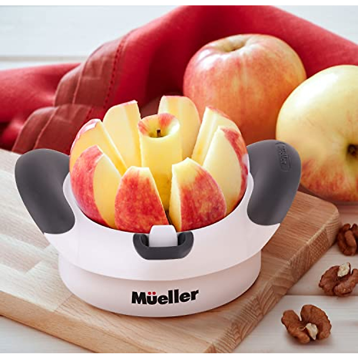 Mueller SpeedSlice Apple and Pear Slicer Corer, Heavy Duty, Attached Safety Cover Protects Fingers while In-Use and Blades while in Storage