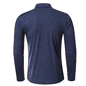 DGKaxiyaHM Men's Solid Color Breathable Golf Polo Shirts Pullover Long Sleeve Tactical Shirts Jersey Outdoor Active T-Shirts (Blue,Medium)