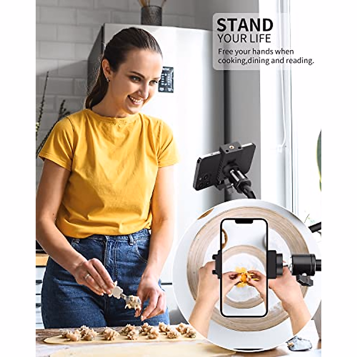 Gooseneck Phone Holder for Bed / Desk, Flexible Phone Holder with 360 Adjustable Clamp Clip, Overhead Phone Mount, for Cookie Decorating, Recording or Watching Video TikTok Blog Crafting Drawing