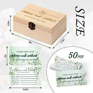 Zzbakress 50 pcs Wedding Advice Cards with Wood Box for Bridal Shower Decor Advice and Wishes for The Mr and Mrs Advice and Wishes for Bridal Shower Games or Wedding Decoration (Elegant)