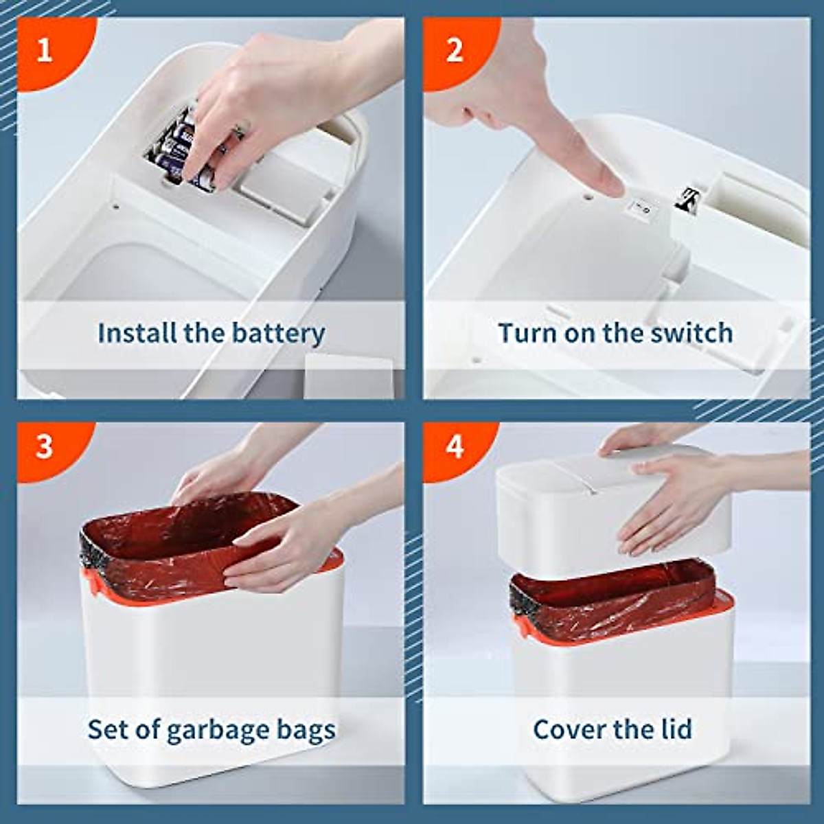 JOYBOS Touchless Bathroom Trash Cans with Lids | Automatic Privacy Garbage Can with Lid | 3.5 Gallon Motion Sensor Dogproof Plastic Slim Trash Bin for Bathroom,Office,Bedroom,RV, White