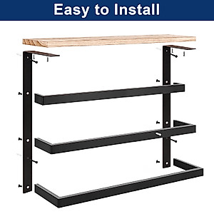 NearMoon Hanging Towel Rack for Bathroom, Thicken Metal Towel Holder with Wood Shelf, 3-Tier Towel Bar Storage, Wall Mounted Towel Hangers Bathroom Decor Organizer Accessories (24 Inch, Matte Black)