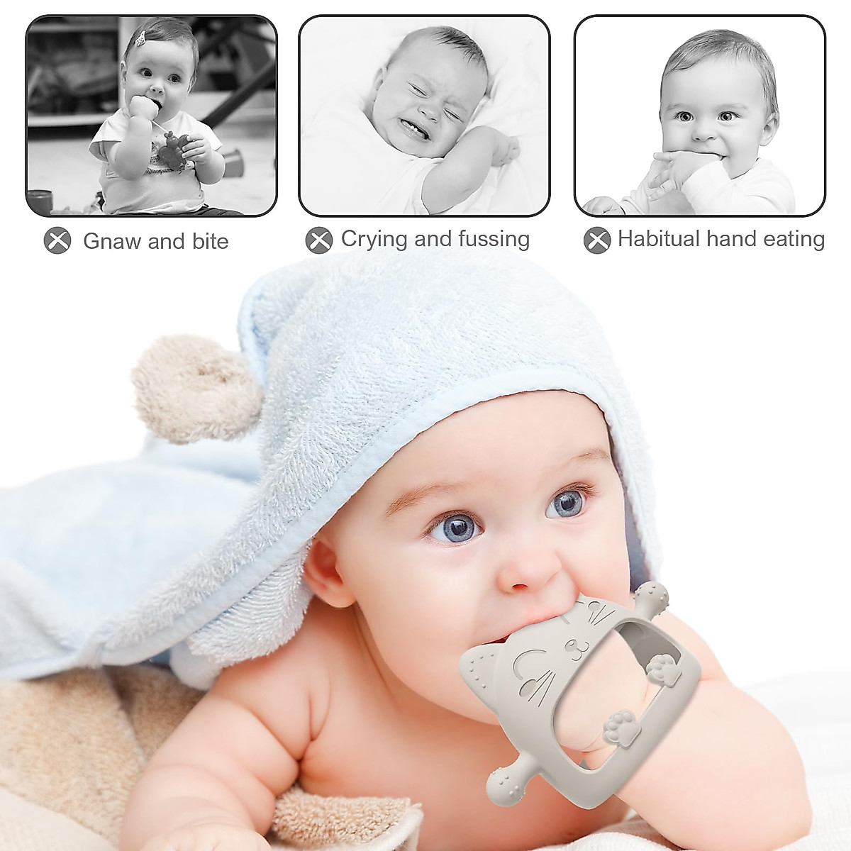 Baby Teether-Teething Toys for Babies 0-6 Months-Silicone Teething Mitt with Cute Cat Shape Baby Toys 6 to 12 Months,Newborn Essentials Must Haves for Teething Relief,Ideal Baby Shower Gifts for Moms