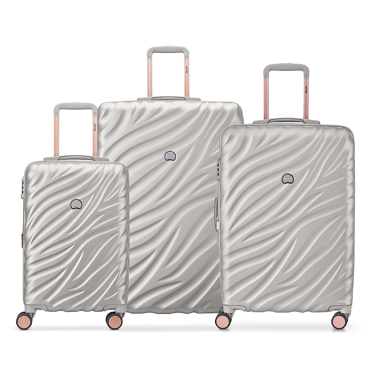 Delsey Paris Alexis Hardside 3-Piece Set, Expandable Luggage with 4 Spinner Wheels, Lightweight Suitcase, 21" Carry-On, 25" Checked Medium, 29" Checked Large, Silver/Rose Gold