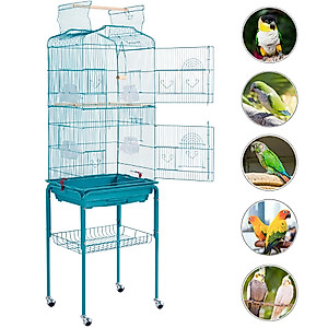 Topeakmart Open Play Top Bird Cage Large Parakeet Parrot Cage w/Detachable Stand for Budgies Finches Canaries Lovebirds, 64inch