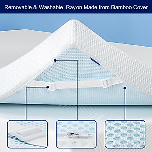 Subrtex 3 Inch Mattress Topper Cover (Only Cover) Mattress Topper Protector Bedding Rayon Made from Bamboo Removable Mattress Encasement with Zippers, Full