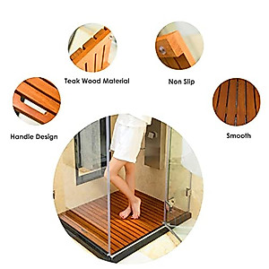 SRNSAEB Wood Bath Mats for Bathroom Floor, Non Slip Wooden Bathmat for Shower, Bathtub, Sauna, Hot Tub, Spa, Portable Front Door Mat (Size : 60x70x4.3cm(23.6x27.6x1.7in))