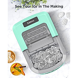 Silonn Countertop Ice Maker Machine, Portable with Handle, Ice Scoop and Basket, Makes up to 27 lbs. of Ice Per Day, 9 Cubes in 7 Mins, Green, 12 x 9 x 12 inches (SLIM06)