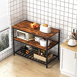 Lamerge Kitchen Island with 3 Shelves, Industrial Kitchen Counter, Kitchen Island with Metal Frame/MDF Top, 3 Tier Kitchen Shelf with Large Workstation for Home, Restaurant(Rustic Brown)