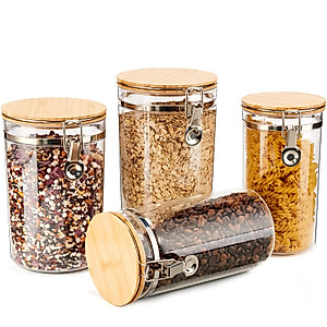 Coffee Canister Sets for Kitchen Counter,4PCS Coffee Grounds Container Coffee Bean-Plastic Food Storage Jar with Lid Airtight Locking Clamp for Grain/Sugar,Large Capacity Storage Container for Kitchen