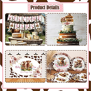 Hombae Highland Cow Baby Shower Decorations, Baby Shower Decorations for Girls, Holy Cow Baby Shower Supplies, Highland Cow Theme Backdrop Balloon Banner Tablecloth Cake Topper Plates Napkins Forks