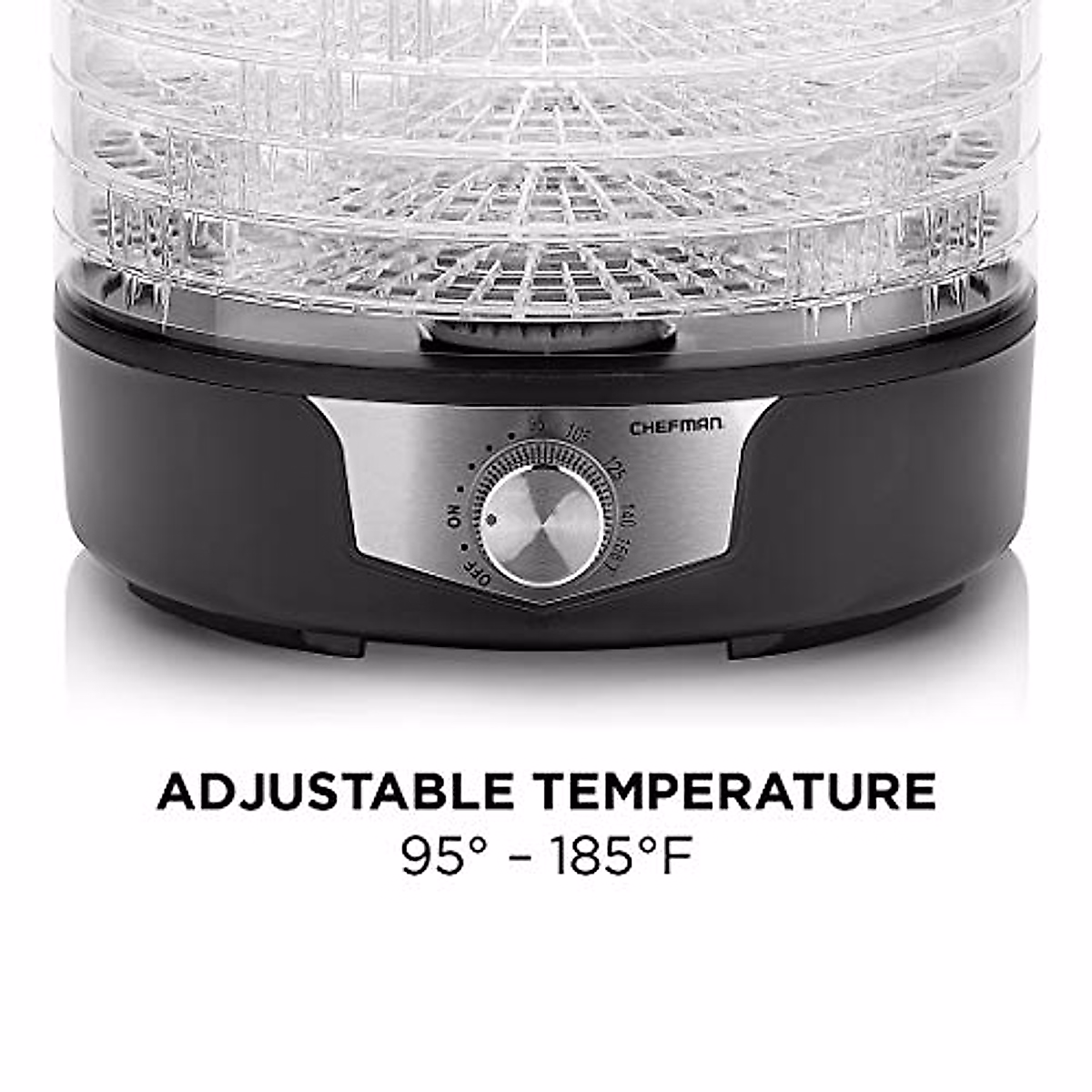 Chefman 5-Tray Food Dehydrator, 11.4-Inch Transparent Trays, Adjustable Temperature Control, Easily Create Dried Snacks For The Family, Prepare Fruits, Jerky, Vegetables, Meats, & Herbs