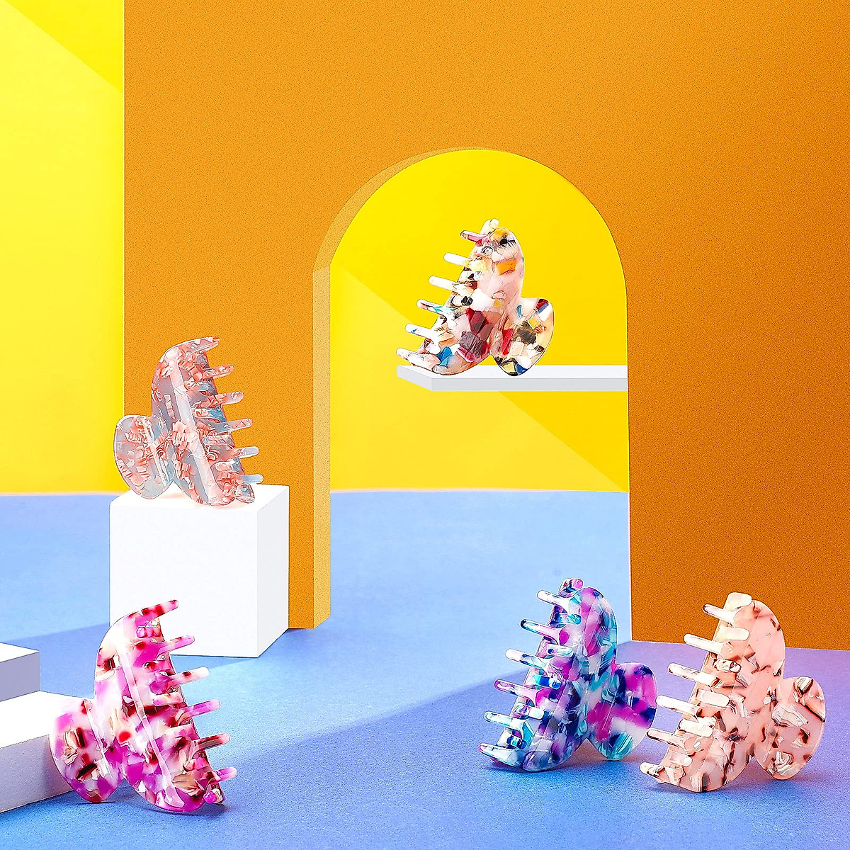 WILLBOND 6 Pieces Medium Hair Claw Clips for Thin Hair 2.6 Inch Tortoise Shell Clip Banana Jaw Hairpin French Style Barrettes Head Accessories for Women Girls(Cute Patterns)